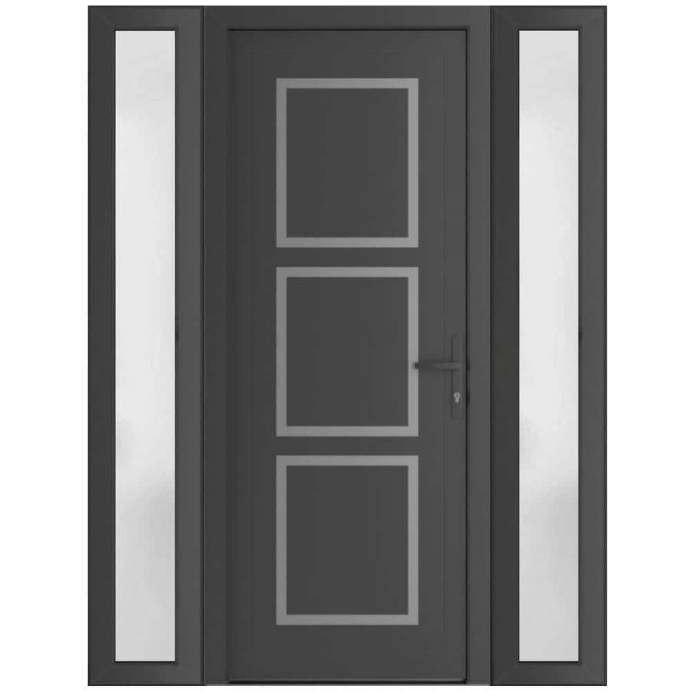 VDOMDOORS 64 in. x 80 in. Left-hand/Inswing Frosted Glass Antracite ...