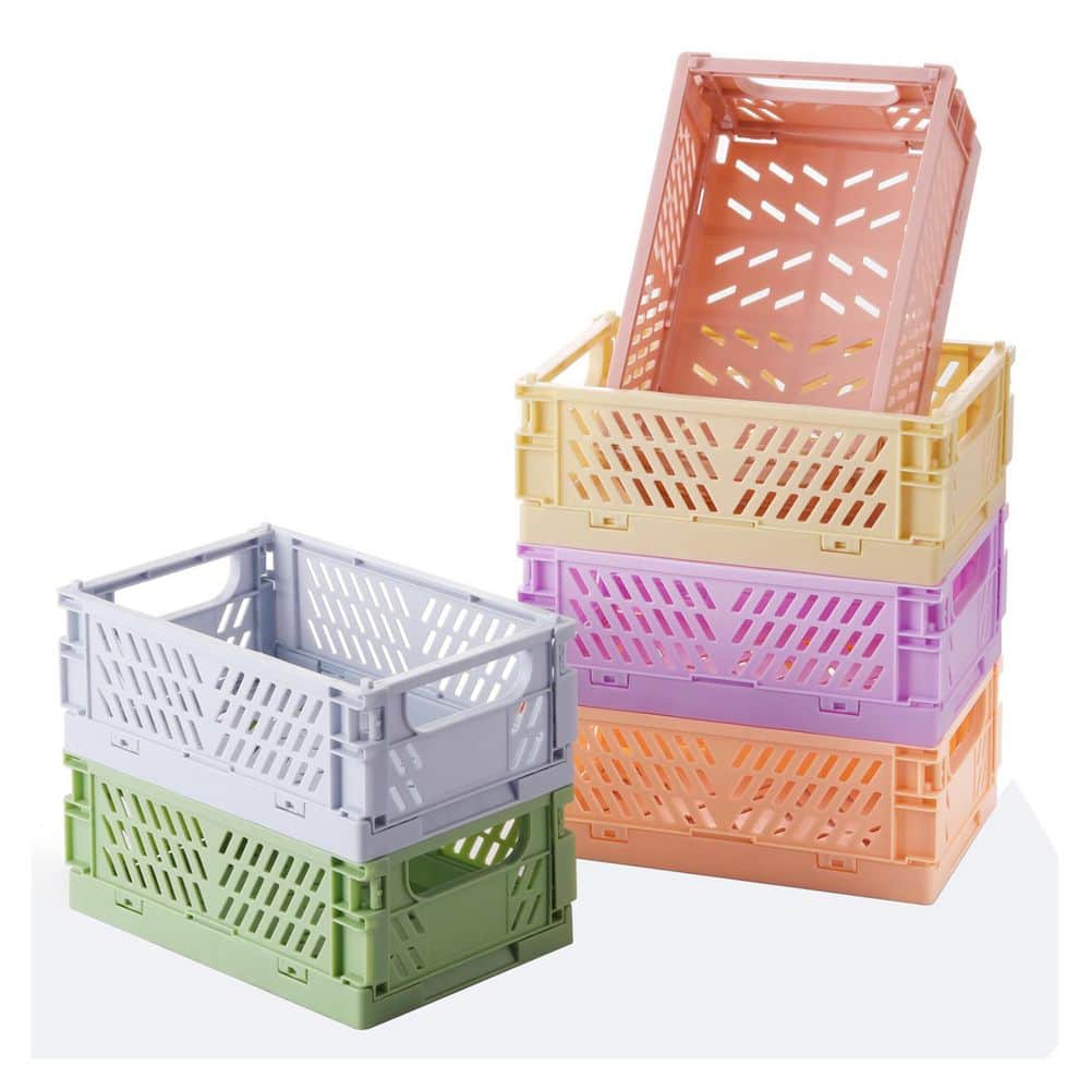 Afoxsos Pastel 5.8in x 3.8in Plastic Storage Crates, Collapsible Mini ...