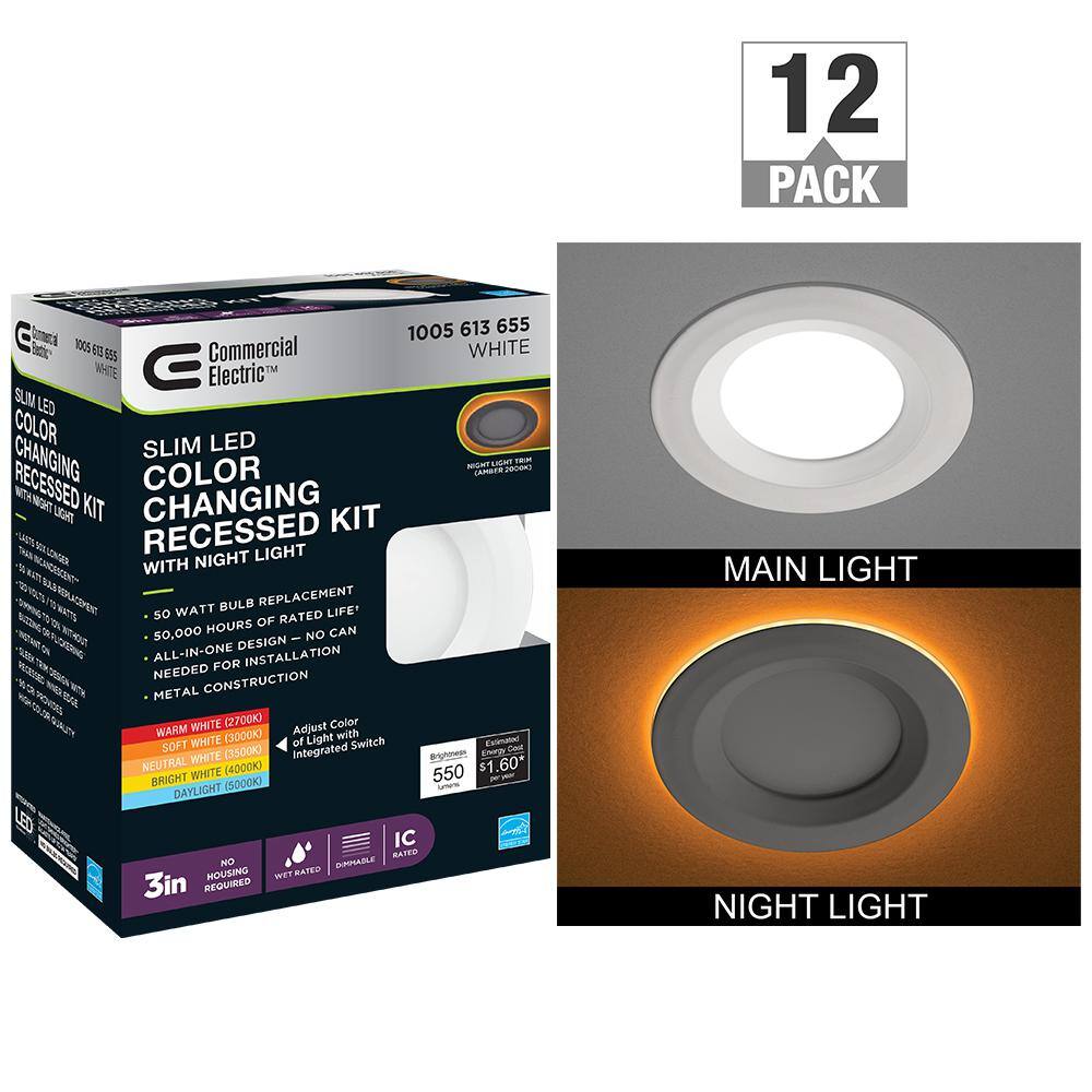 Commercial Electric 3 in. Canless Integrated LED Recessed Light Trim ...
