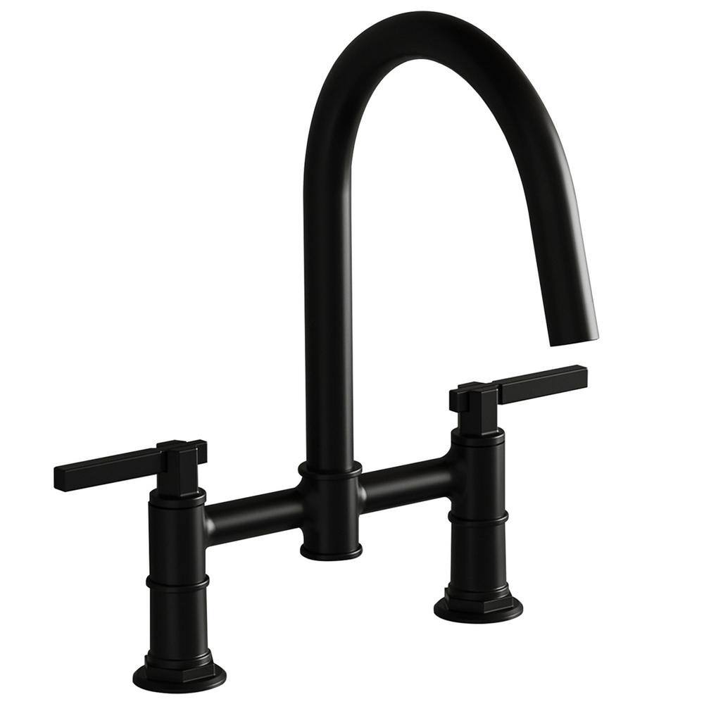FLG Double Handle Bridge Kitchen Faucet 2-Holes Modern Brass Kitchen ...