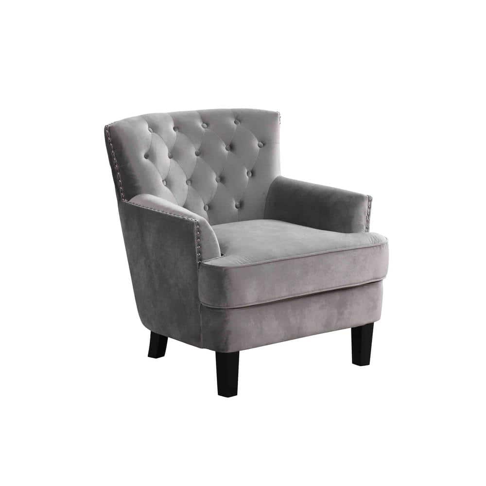 Best Master Furniture Branson Grey Velvet with Nailhead Trim Accent ...