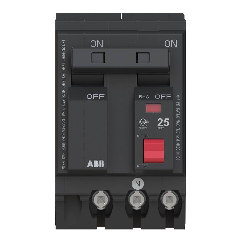 ABB 25 Amp Double Pole Ground Fault Plug-on Neutral Circuit Breaker ...