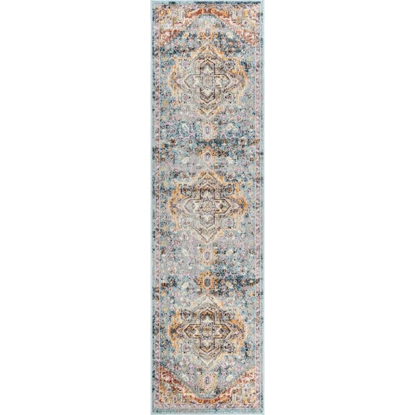 Tayse Rugs Wakefield Oriental Denim 2 ft. x 10 ft. Indoor Runner Rug ...