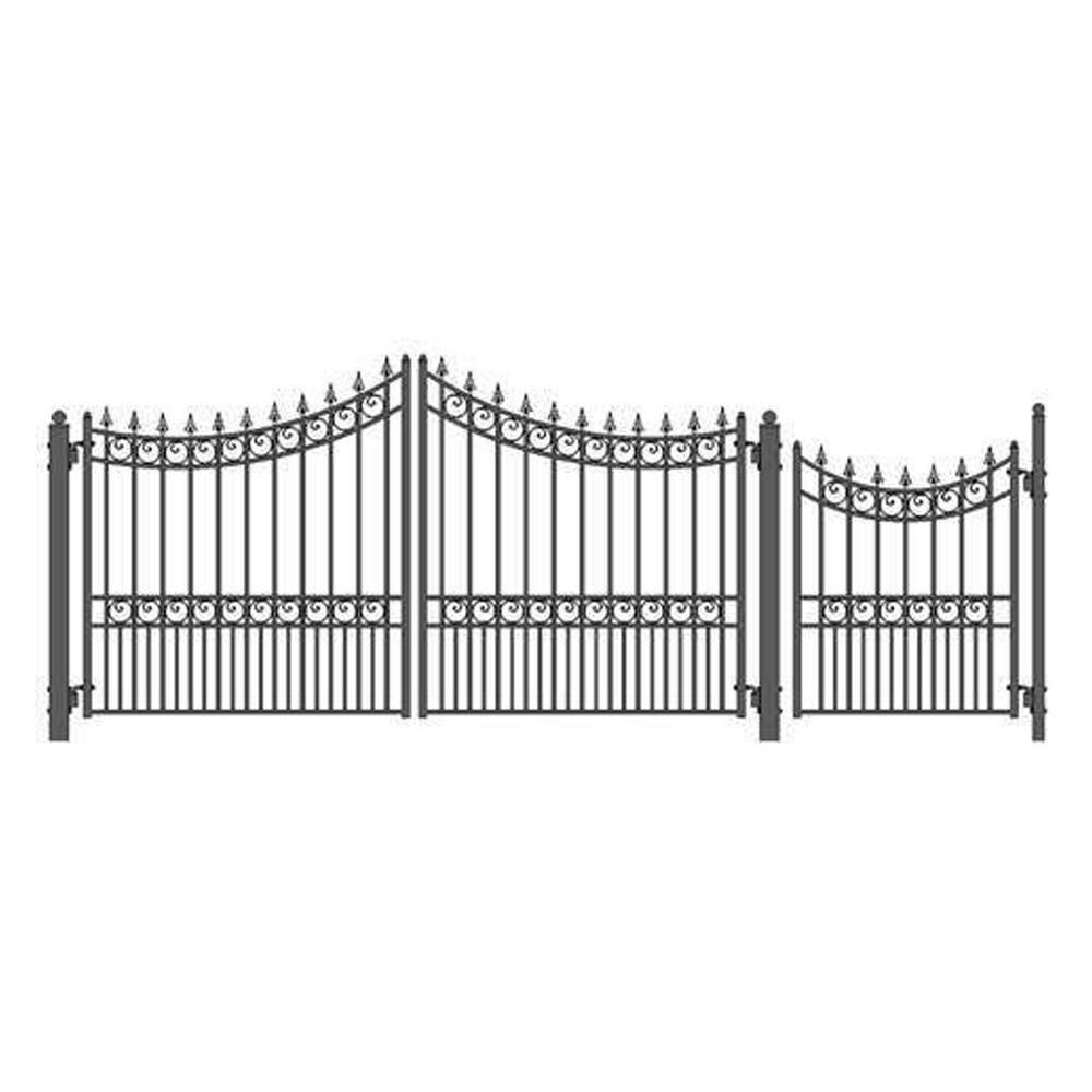 ALEKO Manhattan Style 14 ft. x 6 ft. with Pedestrian Gate Black Steel ...