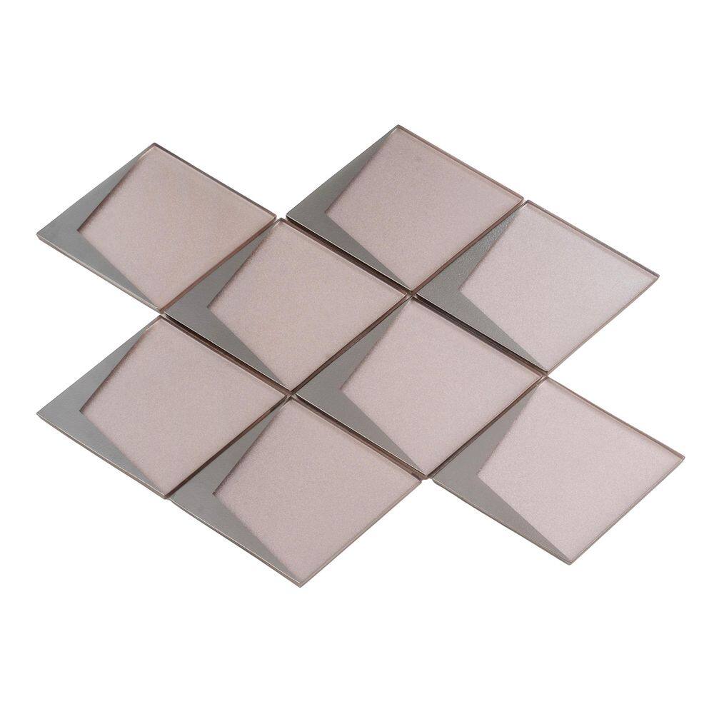 Apollo Tile Solace 12 in. x 9 in. Matte Pink Metallic Silver Glass ...