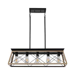 Lasaideal 5-Light Black Modern Farmhouse Rectangular Box Chandelier for ...