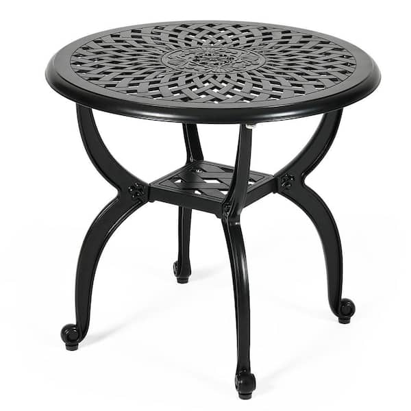 DEXTRUS Patio Outdoor Cast Aluminum Round Side End Table Bistro Coffee ...