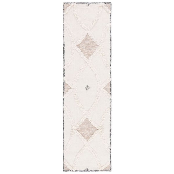 SAFAVIEH Casablanca 2 ft. x 8 ft. Ivory/Brown Geometric High-Low Runner ...