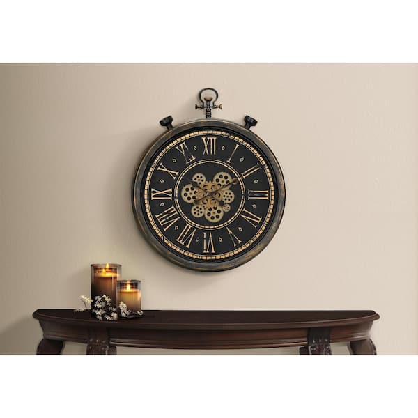 24 in. Round Transitional Brown Analog Wall Clock CKJY2304-B - The Home ...