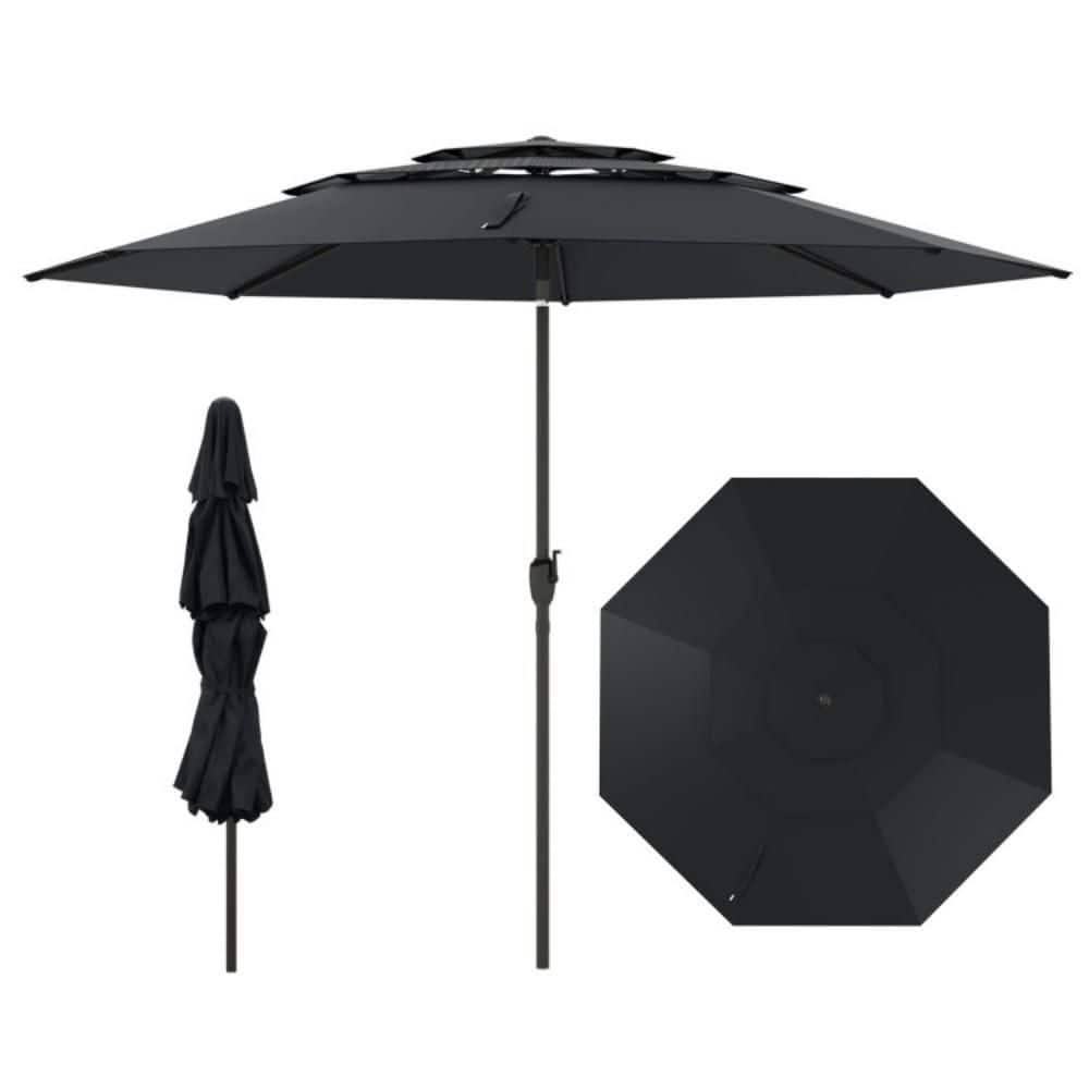 Boyel Living 10 ft. 3-tier Vented Patio Umbrella in Black with Push ...