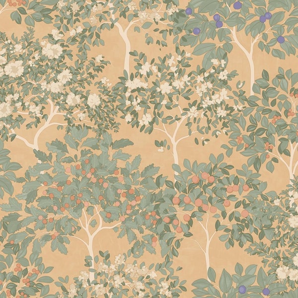 Veer Decor Arbor Serenade Green on Orange Wallpaper Sample 8195-AF3-S ...