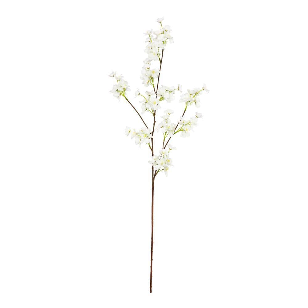 LIVING LUXURY 34 in. Cream White Artificial Cherry Blossom Flower Stem ...