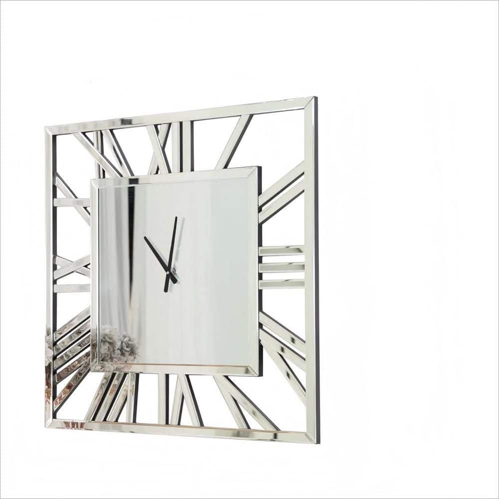 31.5 in. x 31.5 in. Silver Roman Numerals MDF and Glass Decorative ...