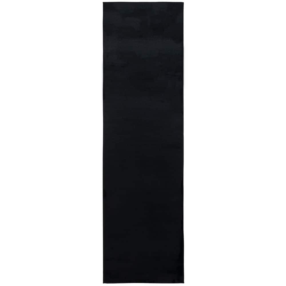 SAFAVIEH Faux Rabbit Fur Black 3 ft. x 14 ft. Machine Washable Solid ...
