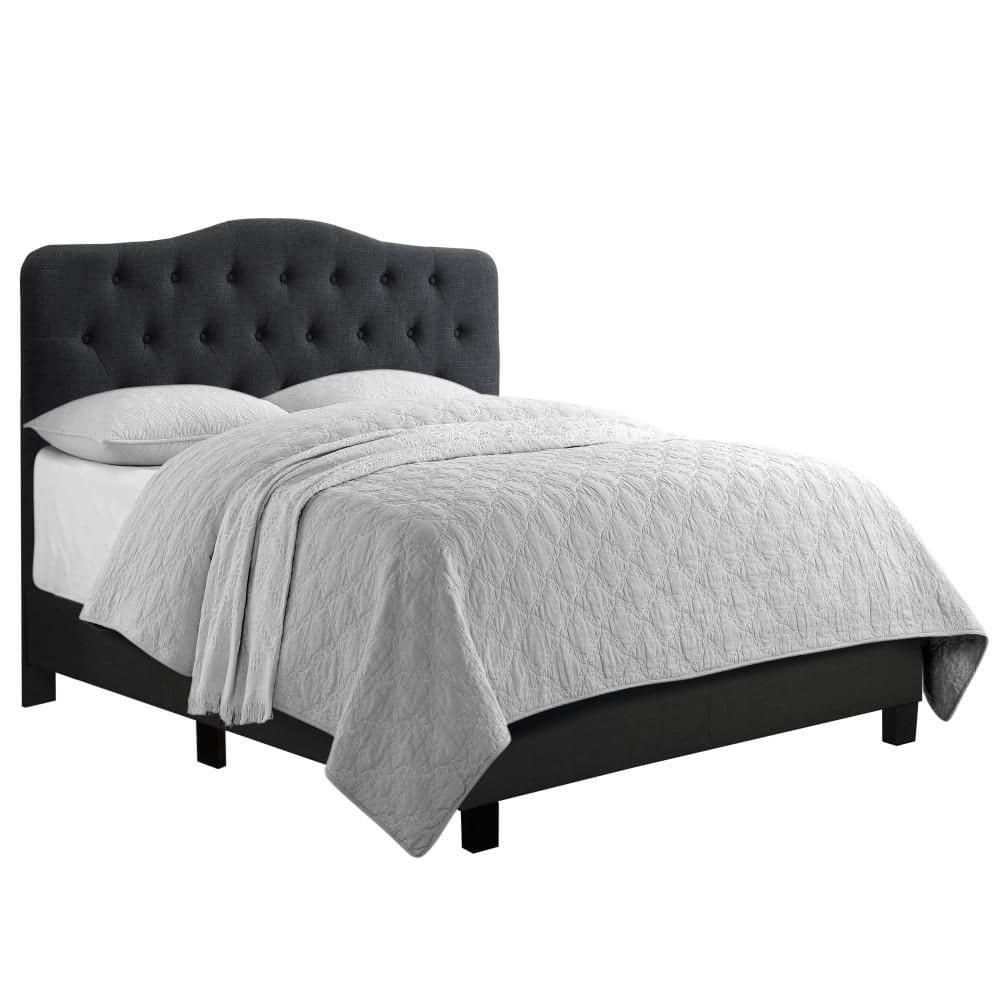 Boyel Living Dark Gray Wood Frame Low Profile Full Platform Bed Button ...
