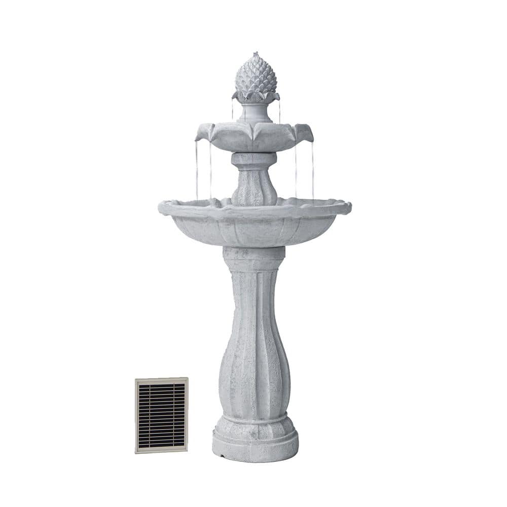 XBRAND 44 in. H White Fiberglass/Resin 2-Tier Solar Water Fountain w ...