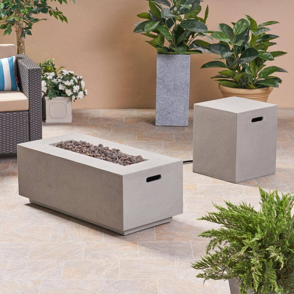 Noble House Zachary 40 in. x 15 in. Rectangular Concrete Propane ...