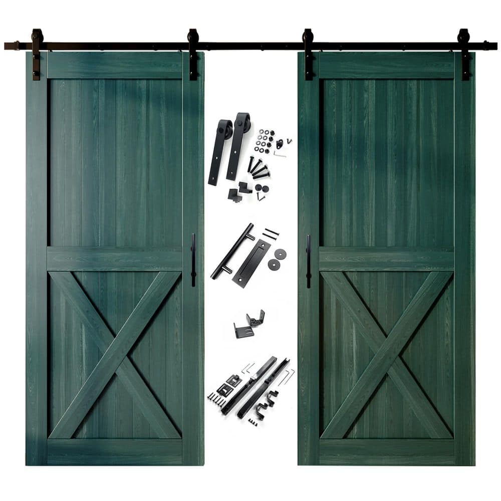 HOMACER 48 in. x 84 in. X-Frame Royal Pine Double Pine Wood Interior Sliding Barn Door with ...
