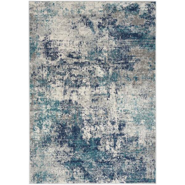 Nourison Passion Ivory/Teal 8 ft. x 10 ft. Abstract Contemporary Area ...