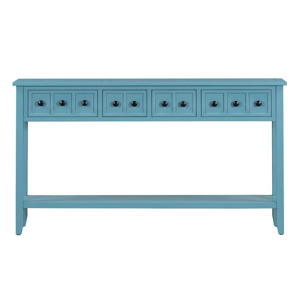 Turquoise Green Wood Outdoor Side Table, Entryway Console Table with 2 ...