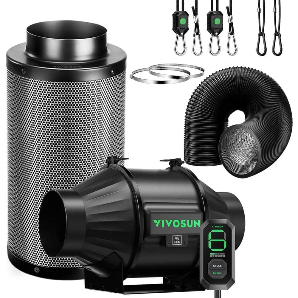 VIVOSUN AeroZesh T4 4 in. 210 CFM Inline Duct Fan Kit with E12 Speed ...