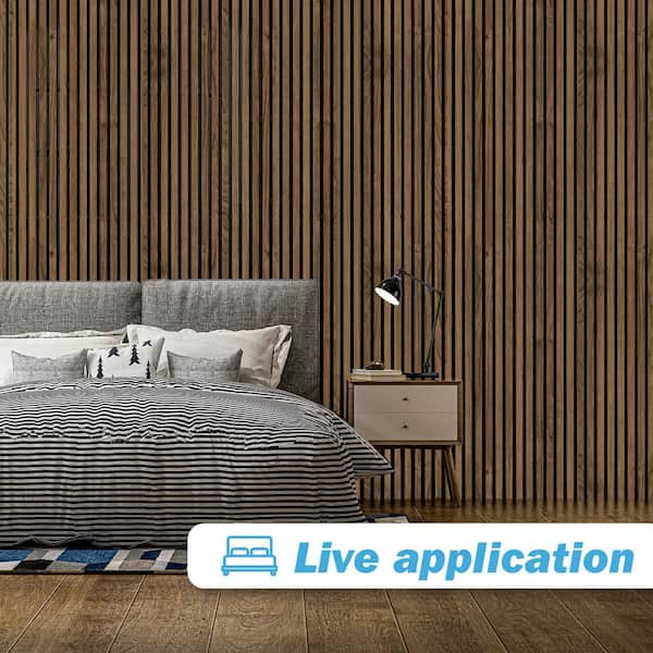 Art3dwallpanels Walnut 0.83 in. x 0.65 ft. x 8 ft. Wood Slat Acoustic Panels, MDF Decorative ...
