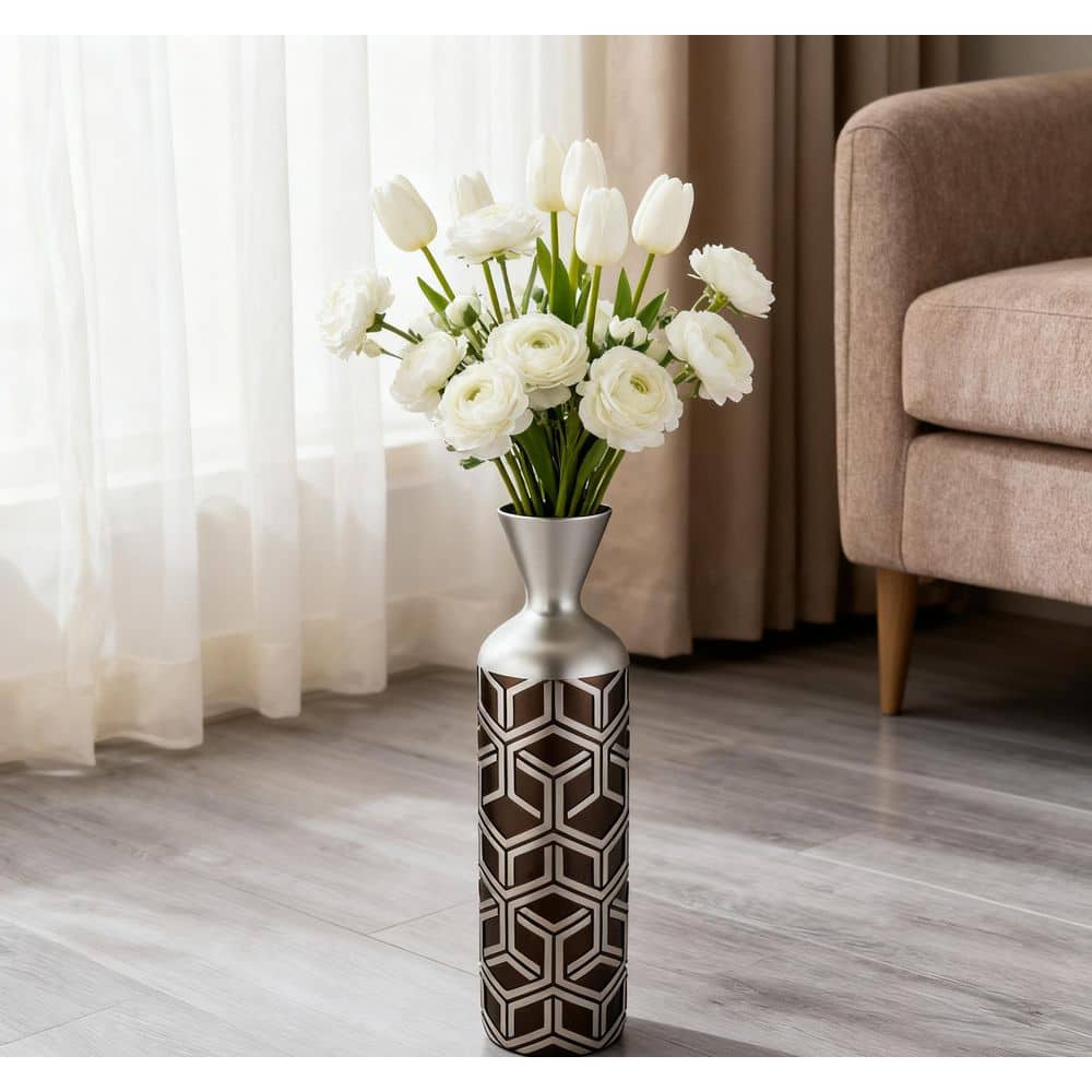 22 in. Multicolor Polyresin Decorative Vase with Weave Chestnut Silver ...