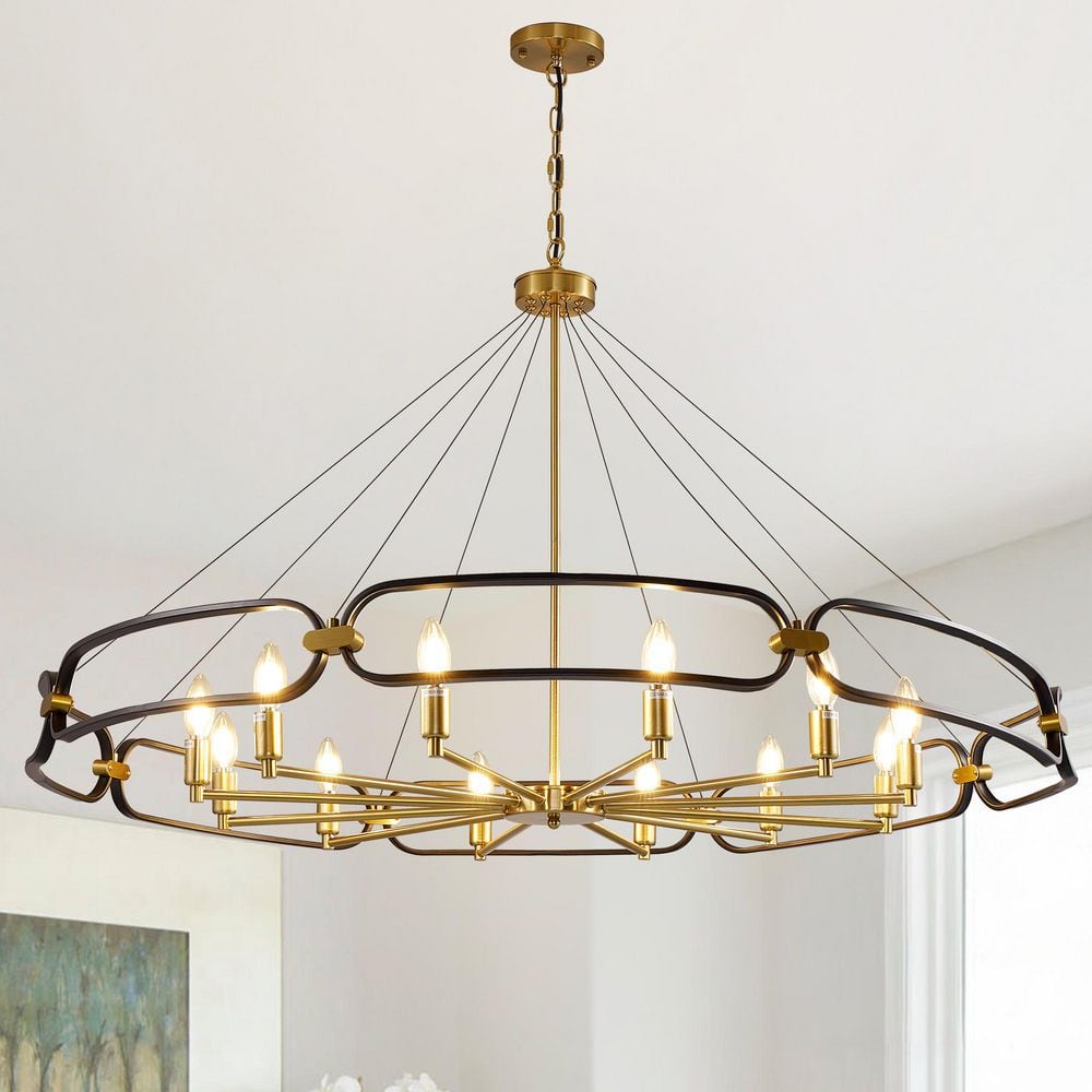Magic Home 60-Watt 12 Light Black and Gold Wagon Wheel Pendant Light ...