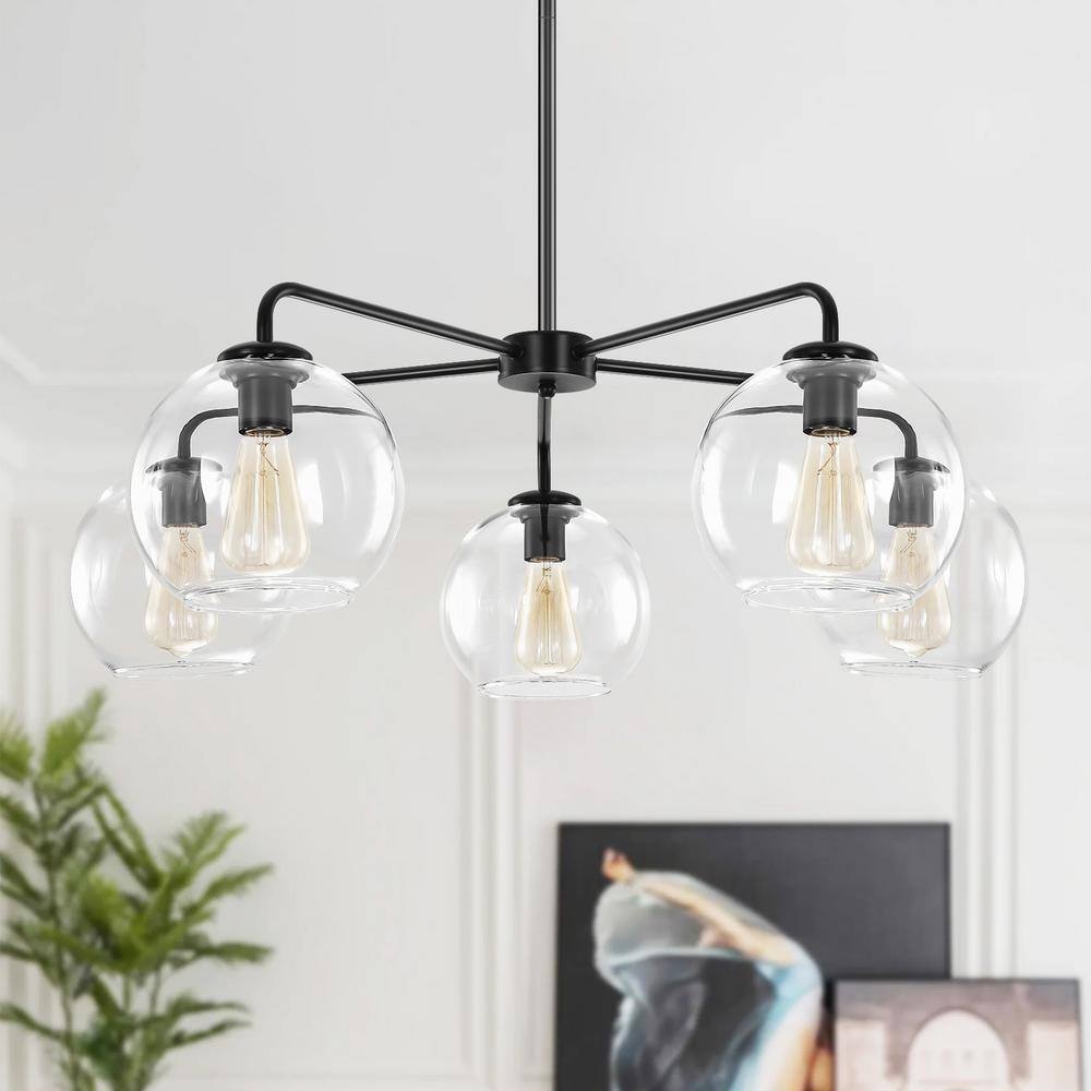 RRTYO Erik 5-Light Black Unique Modern Glass Bubble Chandelier with ...