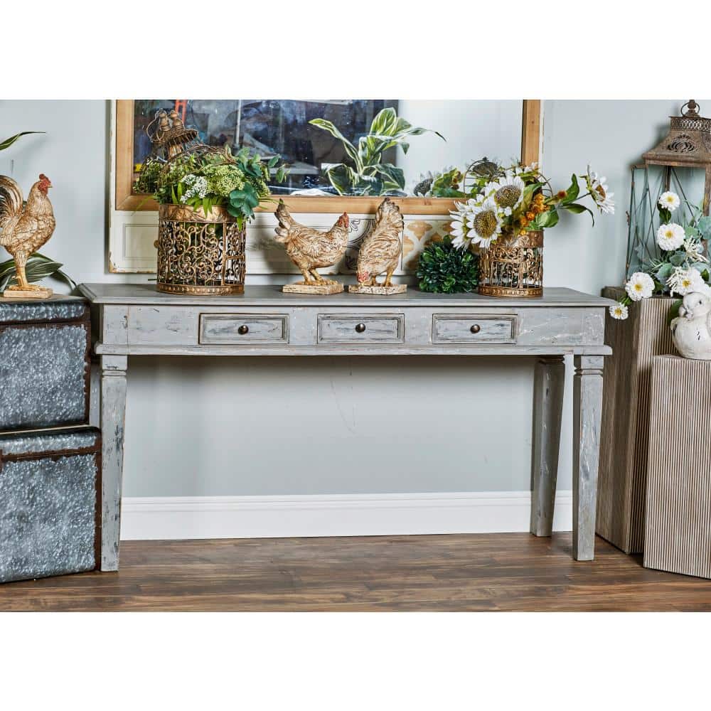 Litton Lane 59 in. Grey Rectangle Mahogany Rustic Console Table 37836 ...