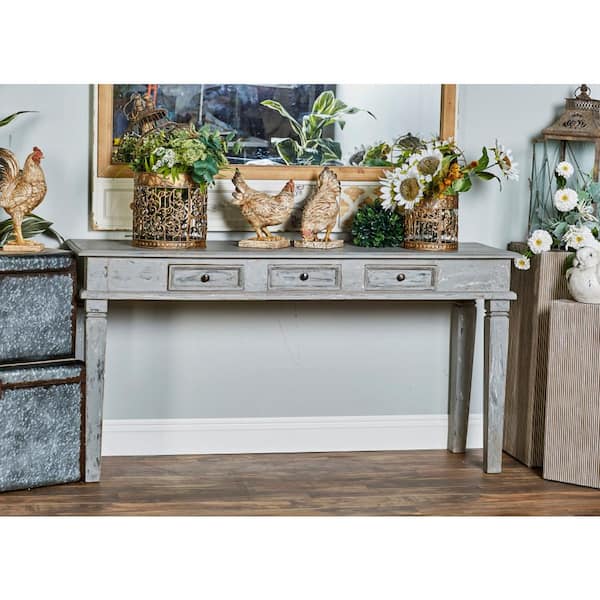 Litton Lane 59 in. Grey Rectangle Mahogany Rustic Console Table 37836 The Home Depot