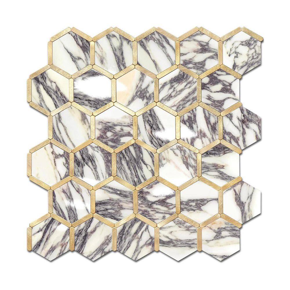 Gray Marble Look 11.6 in. x 11.6 in. Vinyl Peel and Stick Backsplash 10 ...