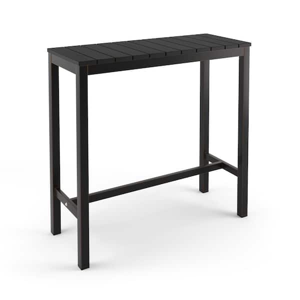 LUE BONA 38 in. W Black Outdoor Bar Table HDPS Material Rectangular ...
