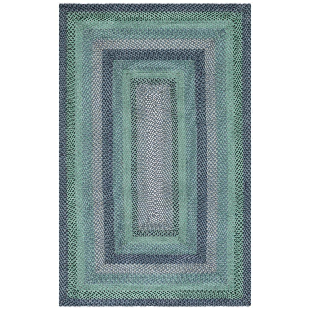 SAFAVIEH Braided Gray Green 6 ft. x 9 ft. Striped Border Area Rug ...