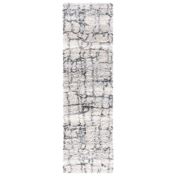 SAFAVIEH Fontana Shag 2 ft. x 8 ft. Ivory/Gray Distressed Abstract ...