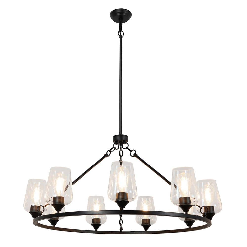 Auffel Elegant Series 9-Light Black Finish Clear Glass Chandelier for ...