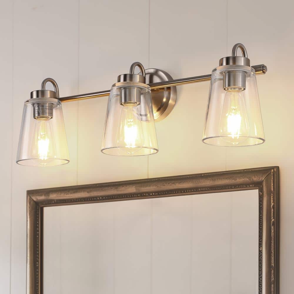 YANSUN 24 in. 3-Light Nickel Modern Bell Vanity Light for Bathroom ...