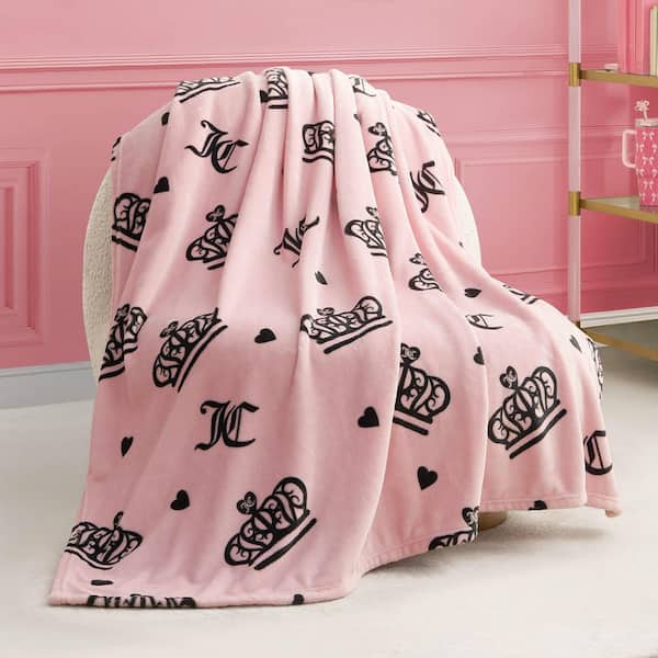 JUICY COUTURE Juicy Pink and Black Elegant Crown Diamond Toss 50 in. x 70 in. Microfiber Throw ...