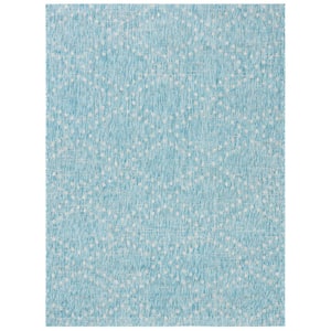 SAFAVIEH Courtyard Aqua/Gray 7 ft. x 7 ft. Dotted Diamond Distressed ...