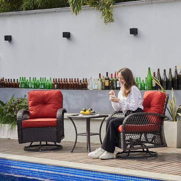 AUTMOON 3-Piece Conversation Set, Outdoor Wicker Rocker Swivel Patio ...
