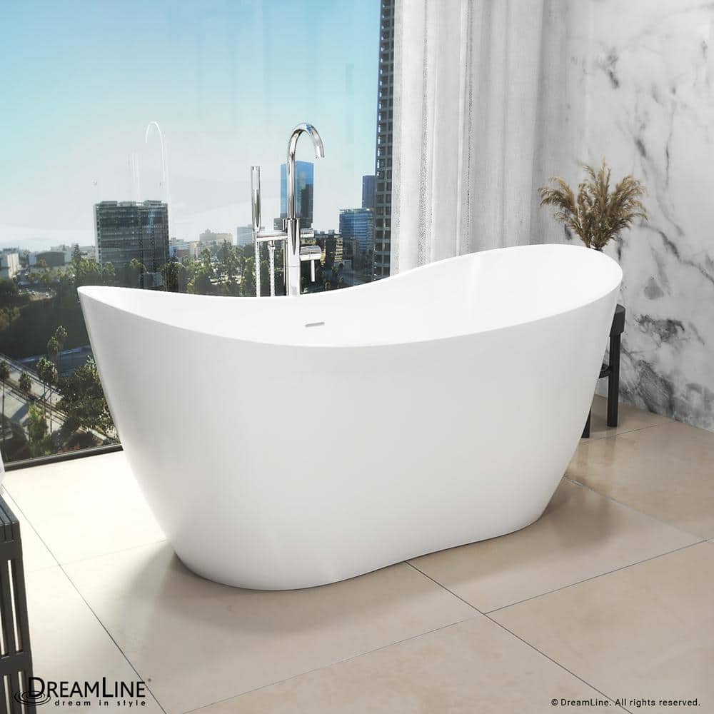 DreamLine Nile 59 in. x 28 in. Acrylic Flatbottom Bathtub in White with ...
