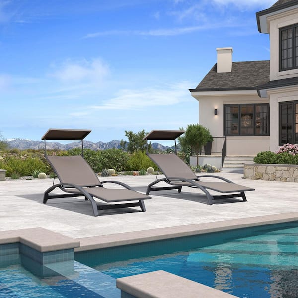 PURPLE LEAF Outdoor Lounge Chaise with Canopy Shade for Lawn Poolside ...