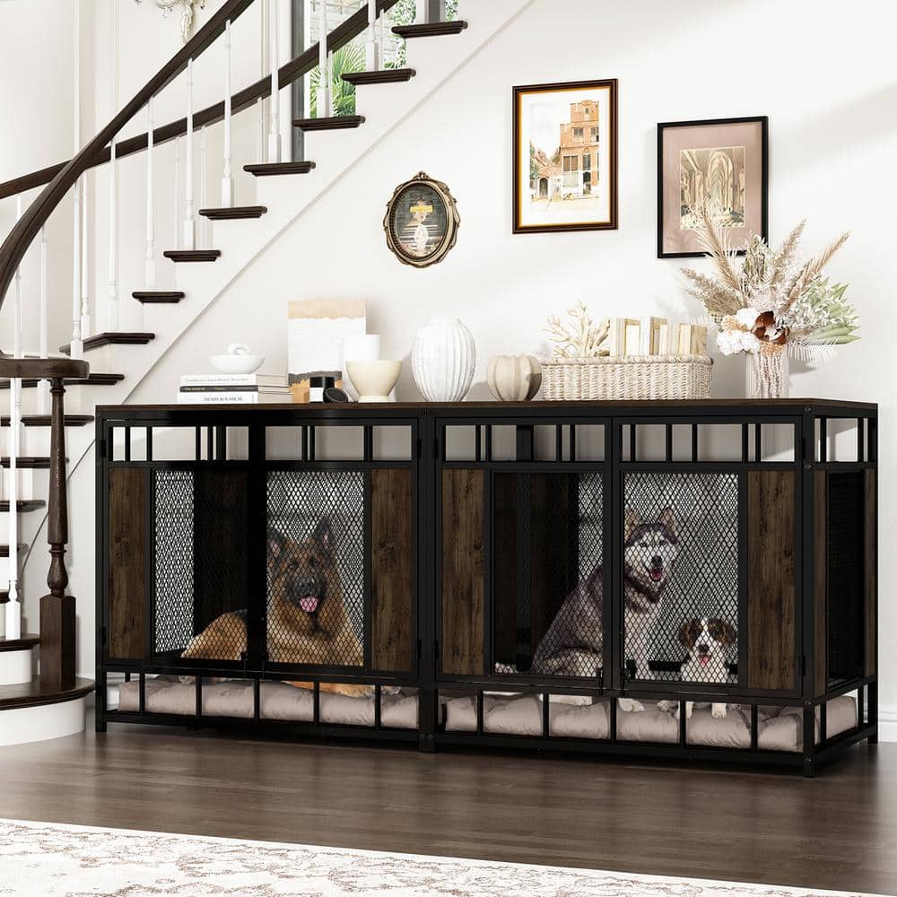 FUFU&GAGA Large Dog Kennels Crate, Indoor Dog Crate End Table, Mesh and Wooden Dog Cages for 2 ...
