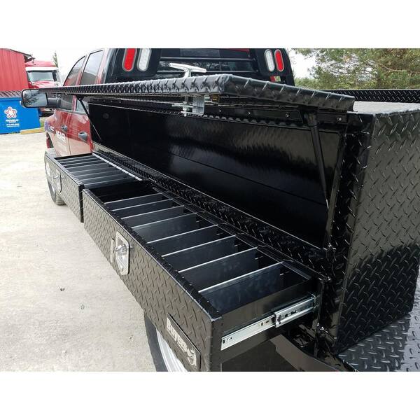 BUYERS PRODUCTS 88 in. Black Diamond Tread Aluminum Top Mount Truck Tool Box with Drawer 1725651 The Home Depot