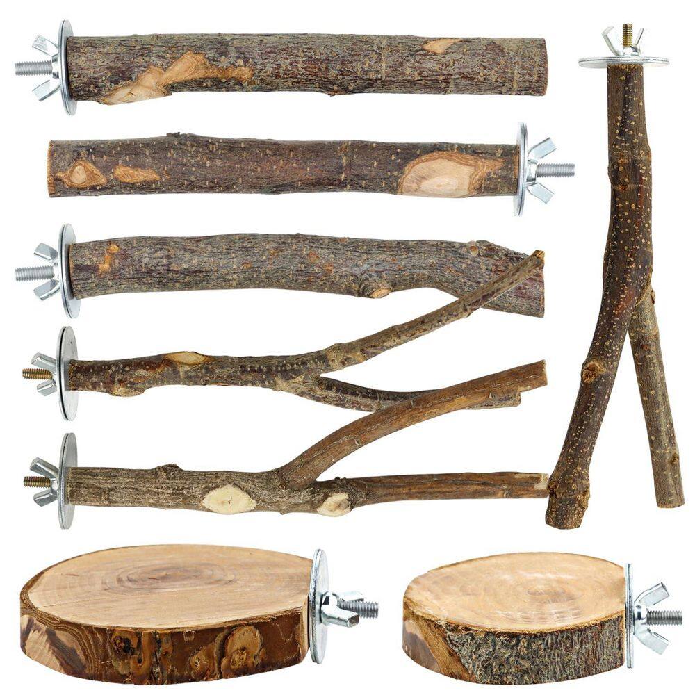 Angel Sar Natural Wood Bird Perch and Platform Set, Cage Accessories ...