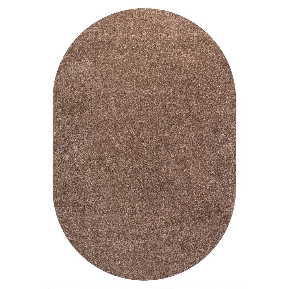 JONATHAN Y Haze Solid Low-Pile Brown 6 ft. x 9 ft. Oval Area Rug ...