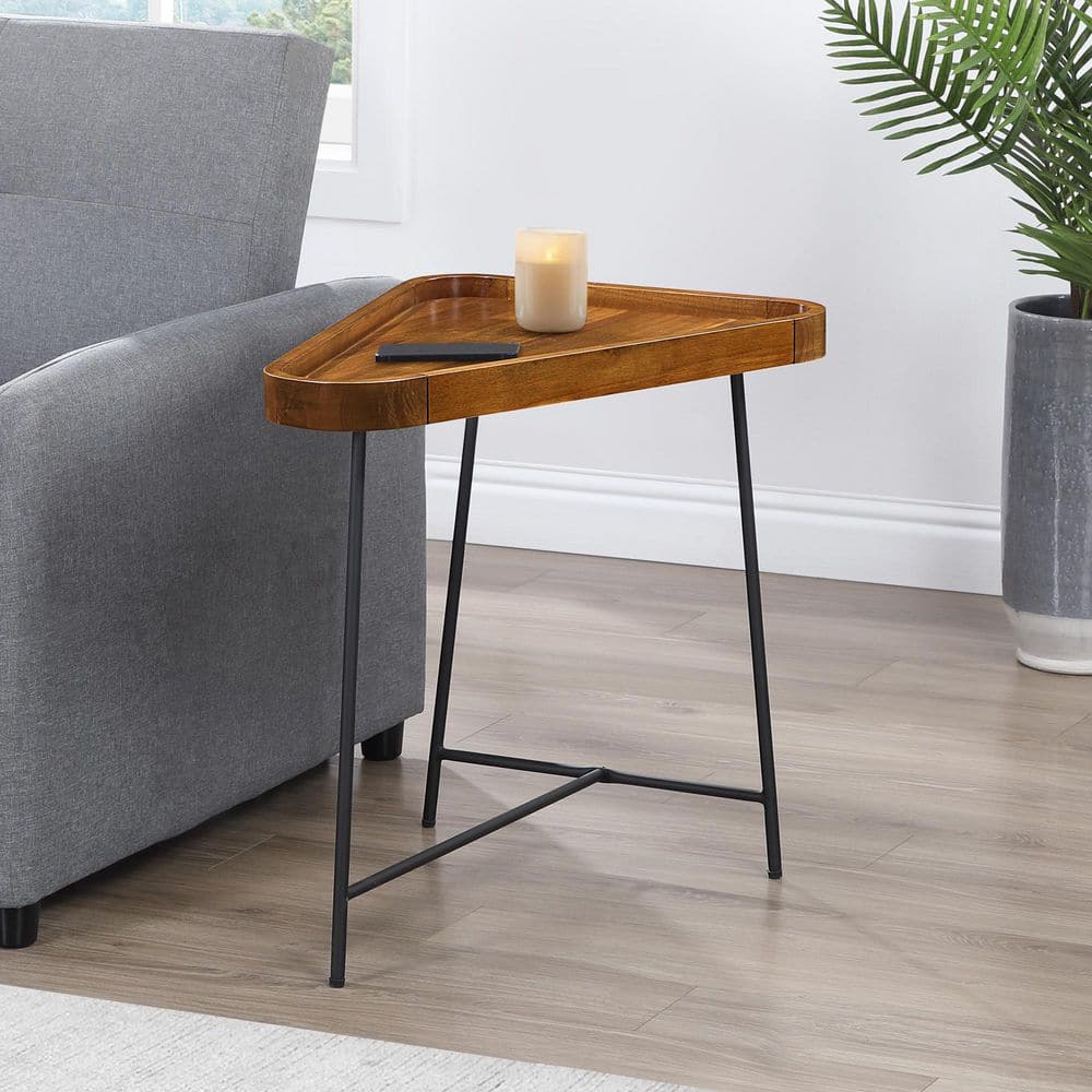 Lunar 27 in. Acacia Driftwood/Black Triangle Wedge MDF End Table V2-285 ...