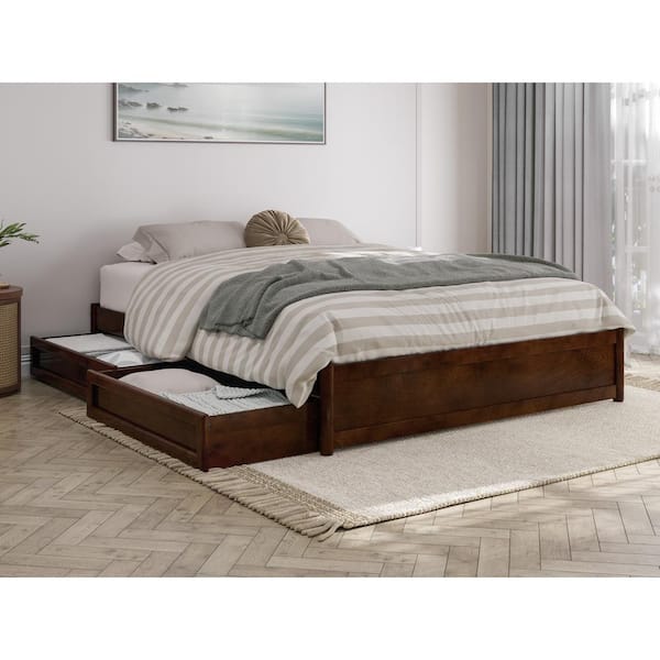 AFI Barcelona Walnut Brown Solid Wood Frame Queen Panel Platform Bed ...