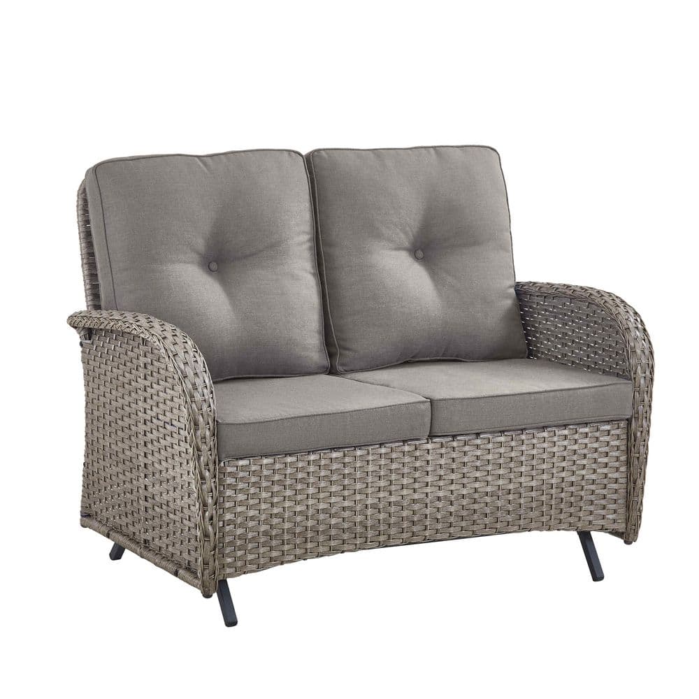 Bellefurn Rotavia 2-Person Gray PE Wicker Patio Outdoor Glider with ...