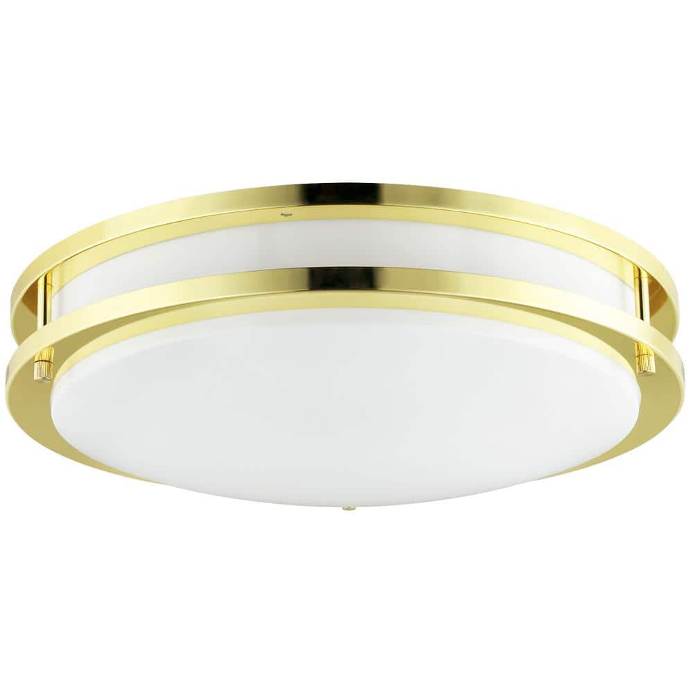 Sunlite 16 in. 2-Light Polished Brass Double Band Trim Decorative Flush ...